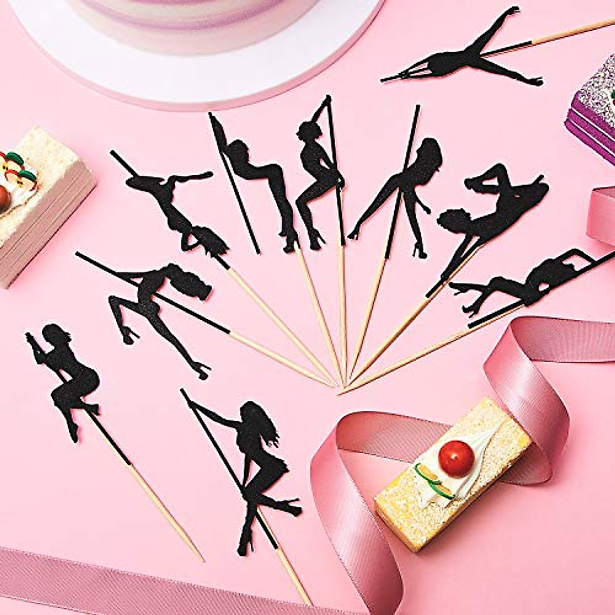 Jetec 60 Piece Stripper Pole Cupcake Topper Picks Dancing Girl Silhouette Cake Topper Toothpick for Bachelor Party Birthday Cake Decoration Bride Groom Bridal Bachelorette Women Men Boy Girl