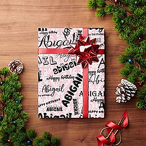 InterestPrint Personalized Name Gift Wrap Paper Custom Pink Birthday Wrapping Paper Roll Fashion Birthday Gift for Boys Girls Kids Baby Shower Birthday Anniversary 58x23 1 Roll