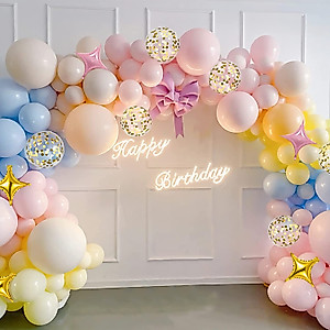 Pastel Balloons Garland Arch Kit, 117 pcs Macaron Rainbow Easter Balloon with Gold Confetti Balloons for Kids Birthday Baby Shower Easter Day Unicorn Party Decorations