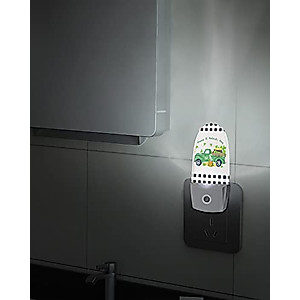 St. Patrick's Day Night Light, LED Plug in Night Light, Black White Checkered Green Truck Clover Gold Night Lights with Dusk to Dawn Sensor Decorative Kids/Adults Nightlight for Bedroom Bathroom