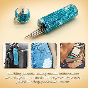 CHIMUYU Sewing Needle Case Storage Portable Bling Rhinestone Sewing Needle Holder Embroidery Needle Case Container Pocket Box with Keychain for Store Needle, Toothpick, Pill, Bead (Silver)