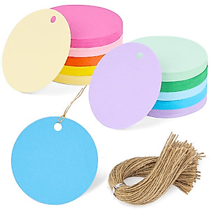 SallyFashion 200PCS Round Gift Tags, Colorful Gift Tags with String 2 inch Hang Tags Clothing Tags for Gifts Wrapping Craft Project Wedding Favors