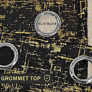 Tititex Luxury Golden Black Velvet Blackout Curtains 96 inch Length 2 Panels Sets for Bedroom Window Drapes Thermal Curtains with Grommets, Gold Foil Print for Living Room