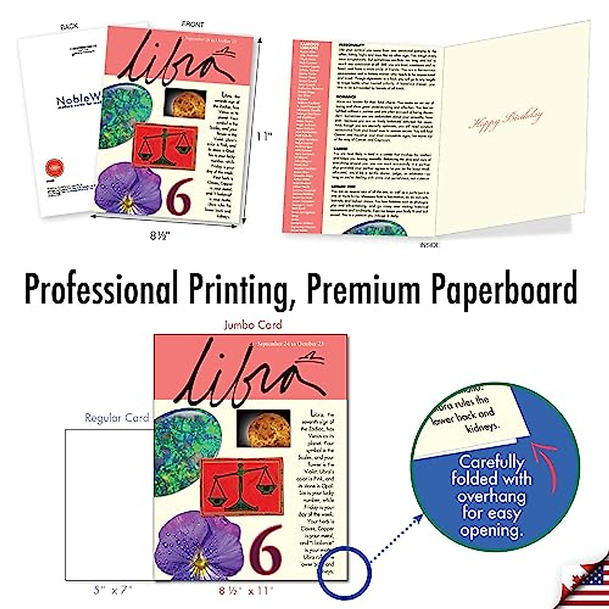 NobleWorks - 1 Jumbo Birthday Card with Zodiac Sign (8.5 x 11 Inch) - Astrology Birth Sign, Large Bday Greeting Card with Envelope - Libra J9448