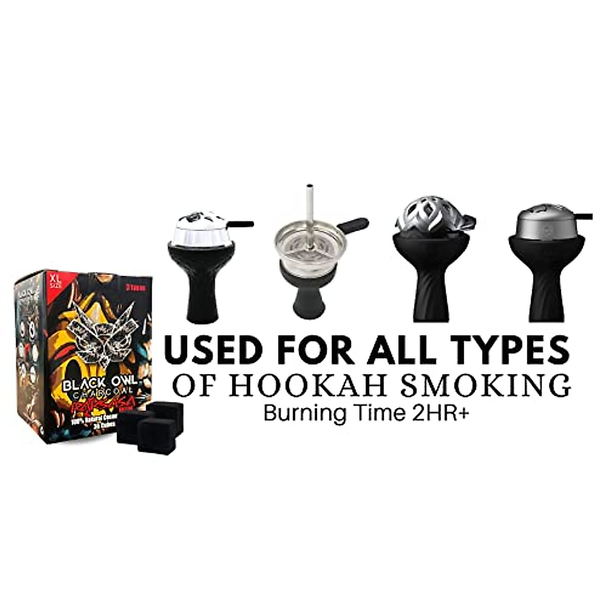 100% Natural Coconut Premium Hookah Shisha Charcoal, 36 XL Cubes, 31x31x31mm, 1Kilo