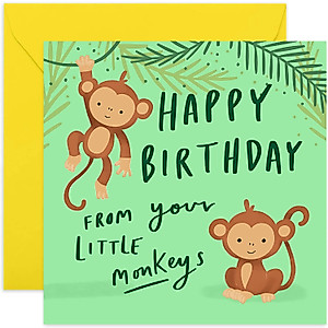 Old English Co. Little Monkey Cute Birthday Card for Mum or Dad - Sweet Fun Birthday Card for Dad from Children | Blank Inside with Envelope