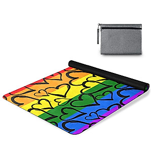 AGONA Pride Colored Hearts Yoga Mat Thick Non Slip Exercise Mat Portable Travel Yoga Mat Folding Fitness Workout Mat for Yoga Pilates Home Floor Exercises Children Playtime