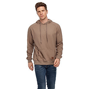 VICT POPU Hoodies For Men Pullover Long Sleeve hooded Plaid Jacquard With Big Pockets Solid Color Sweatshirt Dark Khaki 3XL