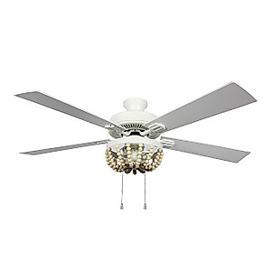 RIVER OF GOODS Coastal 52 Inch Wooden Bead LED Ceiling Fan, Cream