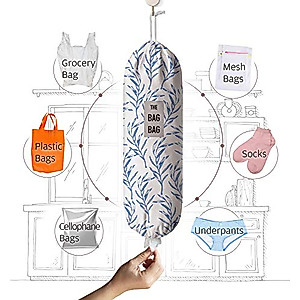 Tropical Leaves Grocery Bag Storage Holder, Grocery Shopping Bags Carrier,Plastic Bag Dispenser, Organizer Recycling Grocery Pocket Containers for Home and Kitchen,Gifts for Family 23x9 inch