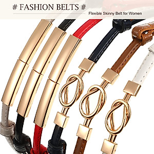 Chuarry 6 Packs Women Skinny Leather Belt Slim Adjustable Waistband Thin Women's Dress Belt Vintage Waist Belts for Ladies Girls, 0.4 Inches Wide