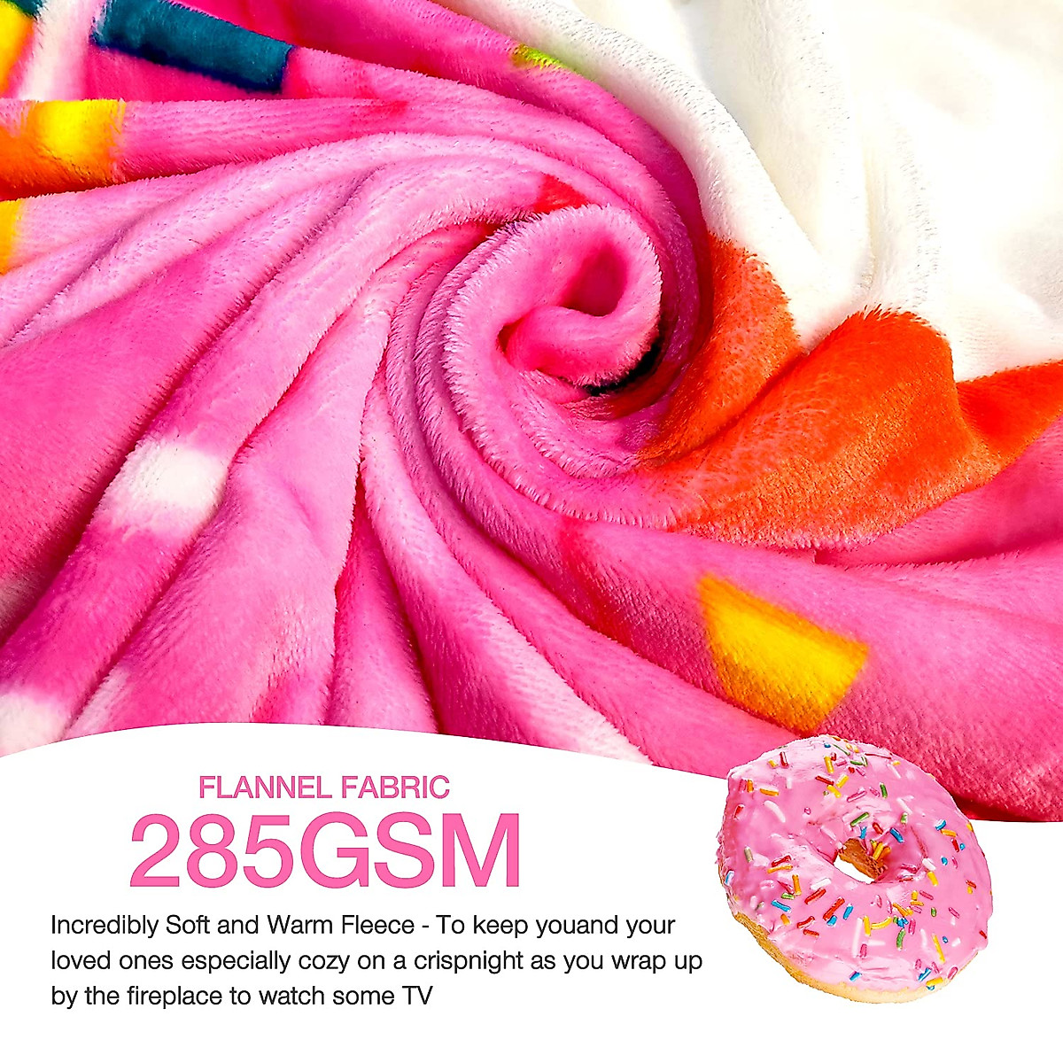 Donut Blanket Double Sided 80 inch, Donut Throw Blanket Funny Blankets Food Blankets for Adult Kids, Realistic Food Throw Blanket Kids Throw Blanket