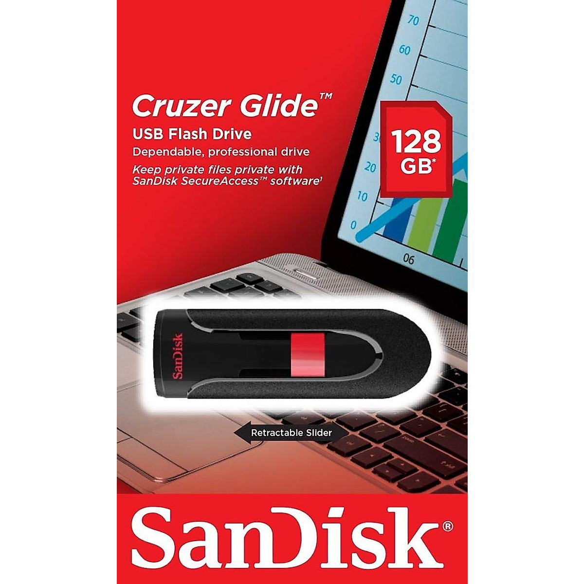 SanDisk Cruzer Glide 128GB Flash Drive (2 Pack) USB 2.0 Port Jump Drive Pen Drive (SDCZ60-128-B35) Bundle with (1) Everything But Stromboli Lanyard