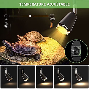 SILICAR Reptile Heat Lamp, UVA UVB Habitat Basking Lamp, Turtle Aquarium Tank Heating Lamp with Clamp, 360° Rotatable Adjustable Brightness Heating Light Metal Stand with 2 Heat Bulbs (E27, 50W)
