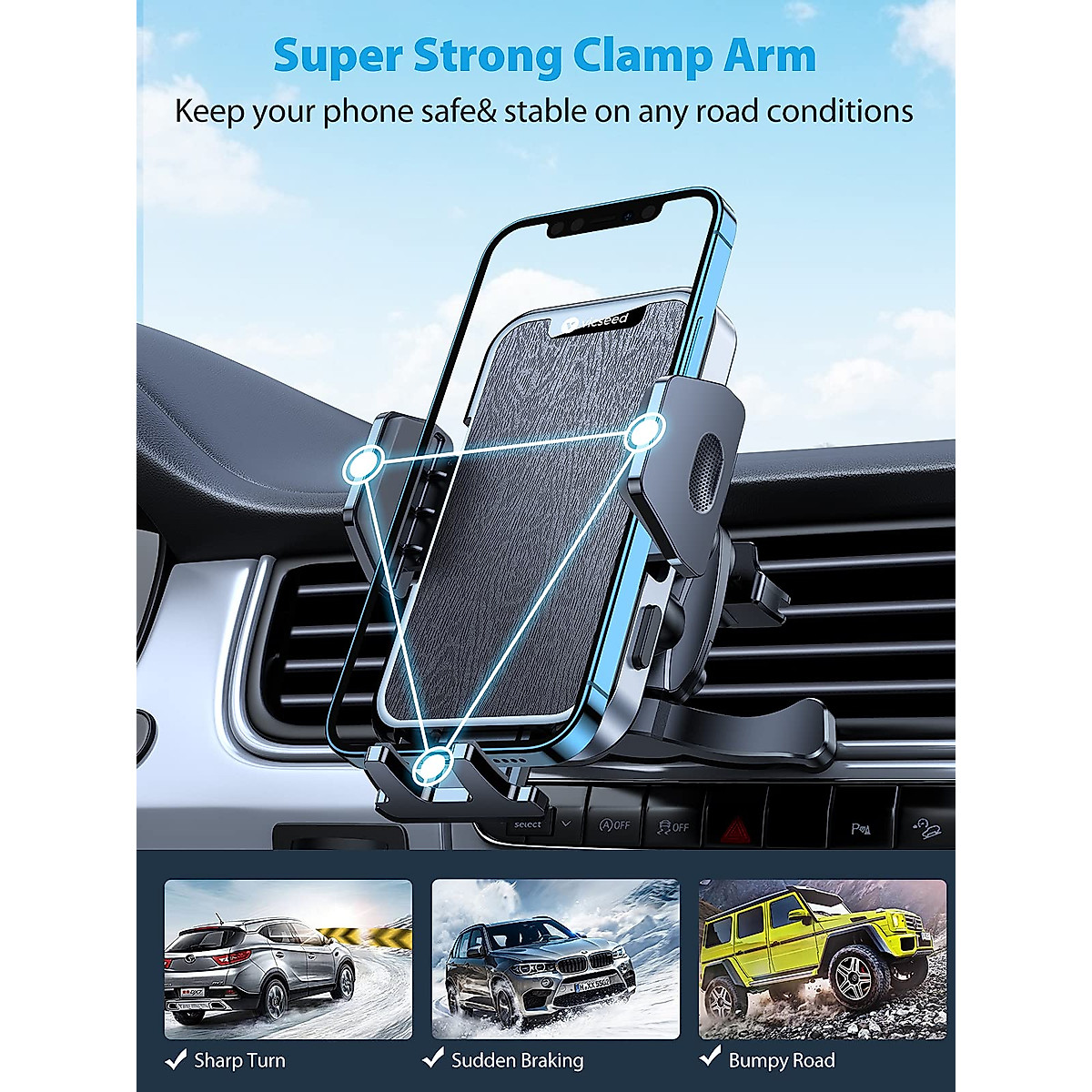 VICSEED [Military Certified] Car Phone Holder Mount, [Strongest Grip & Won't Slip] Air Vent Cell Phone Holder Car Hands Free Easy Clamp Car Vent Phone Mount Fit for iPhone 13 Pro Max Mini All Phones