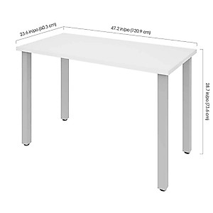 Bestar Universel Table Desk with Square Metal Legs, 24 Inch X 48 Inch, White
