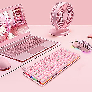Pink Gaming Keyboard and Mouse,3 in 1 Rainbow LED Backlit Wired Mechanical Keyboard Blue Switch,RGB 6400 DPI Lightweight Gaming Mouse with Honeycomb Shell Gaming Mouse Pad for PC Gamers(Pink)