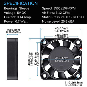 GDSTME 40mm USB Fan for VR Gear, Aquarium, Roku, Router, Raspberry Pi, Cosplay, Helmet Cooling Ventilation