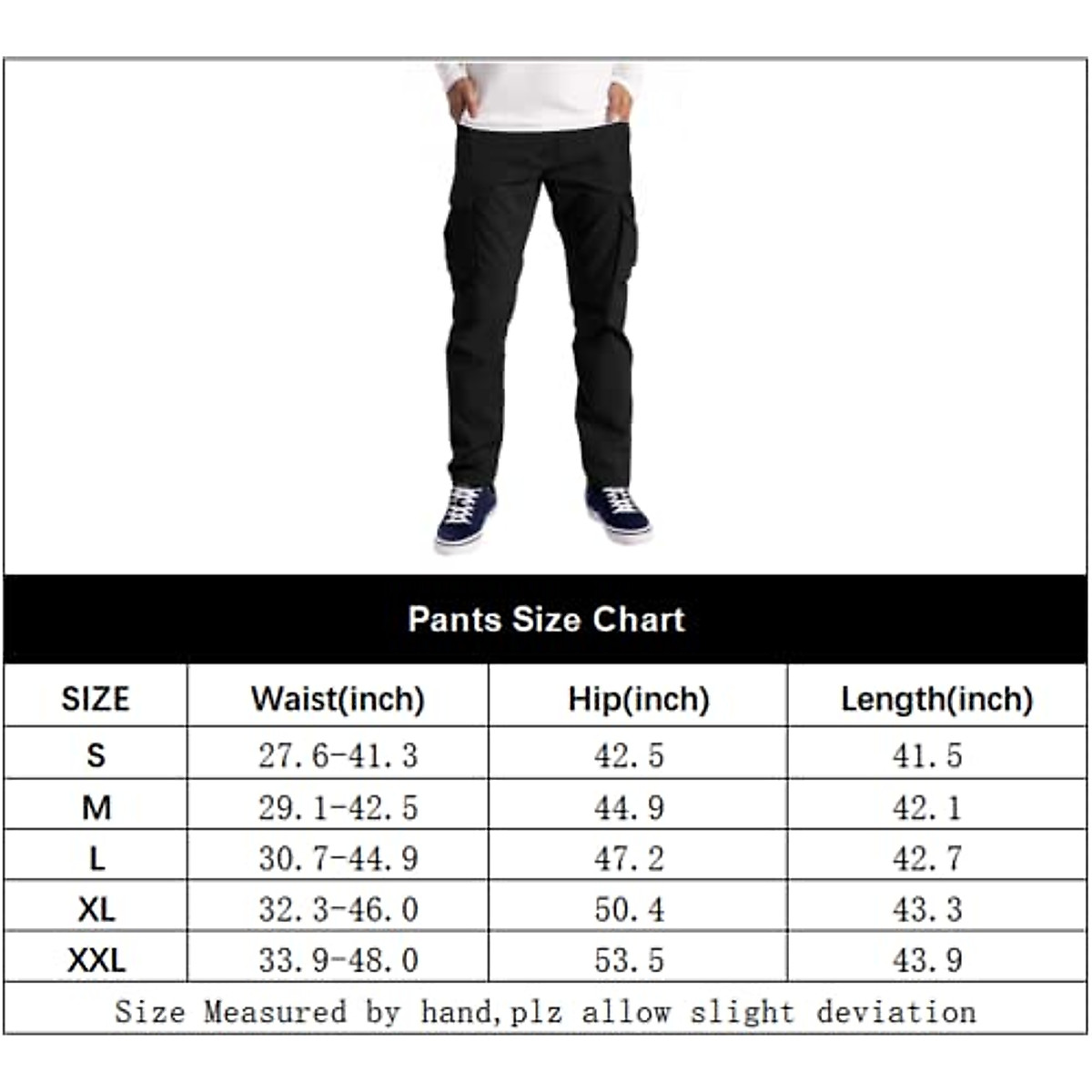 THWEI Mens Casual Cargo Pants Cotton Jogger Sweatpants Elastic Waist Trousers Black S