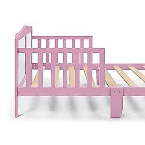 CITYLIGHT Toddler Bed Frame with Safety Guardrails, Solid Wood Toddler Bed for Kids, Boys & Girls, Easy to Assemble- Greenguard Gold Certified, Pink & White