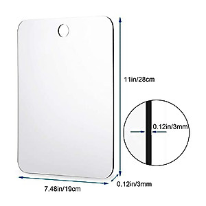 Shower Mirror Shaving Mirror Acrylic Mirror Small Mirror Travel Makeup Mirrors Bathroom Mirror Wall Hanging Plastic Mirror for Women Men 11" x 7.48" with 1 Adhesive Hooks
