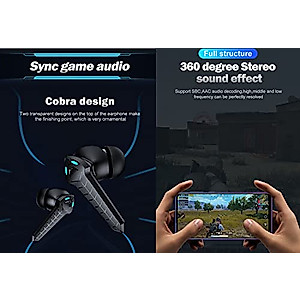 Bluetooth 5.2 Wireless Earbuds Gaming Headphones for Motorola one 5G ace, Low Latency with Cool Lights, True Wireless Gaming Headset Music/Gaming Mode - Black