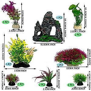 Aquarium Decorations Plants Set with Rockery View - 13 Pack Aquarium Decor Plants and Rock Cave Hideout Ornaments, Fish Tank Decorations, Fish Tank Plants Plastic Decoration for Aquariums