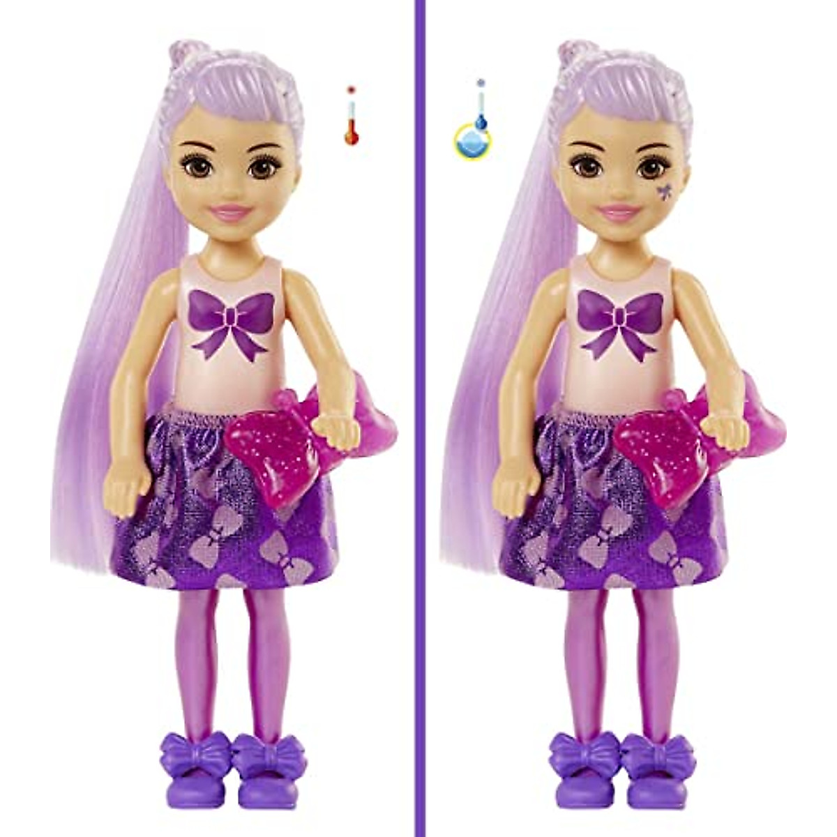 Barbie Color Reveal Chelsea Doll with 6 Surprises: 4 Mystery Bags, Water Reveals Doll's Look & Color Change on Bodice; Glitter Series; [Styles May Vary]