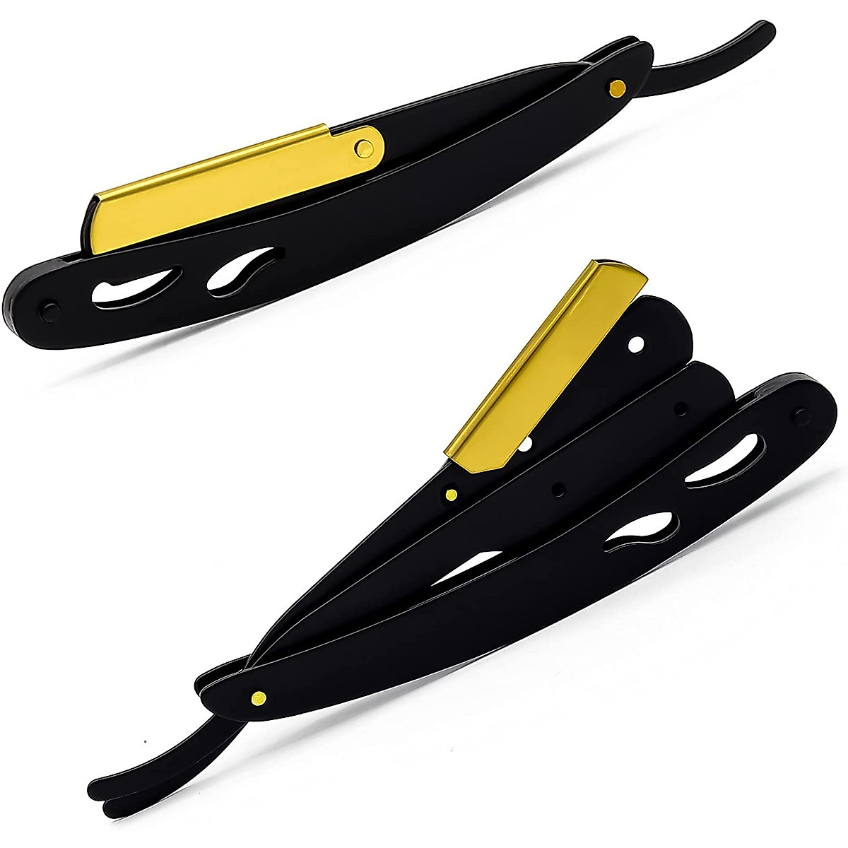 Lodhry Professional Straight Edge Shaving Razor Barber Razors For Men + Single Blades, Men's Manual Shaver Salon Quality Cut Throat Shavette Navajas Para Barbero Matte Black, 11Pcs (Gold Plated Clip)