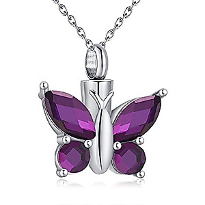 RIMZVIUX Purple Butterfly Urn Necklace for Ashes Memory Keepsake Cremation Jewelry for Women In Memory of Dad Mom Grandma Grandpa Brother (Dark Purple)