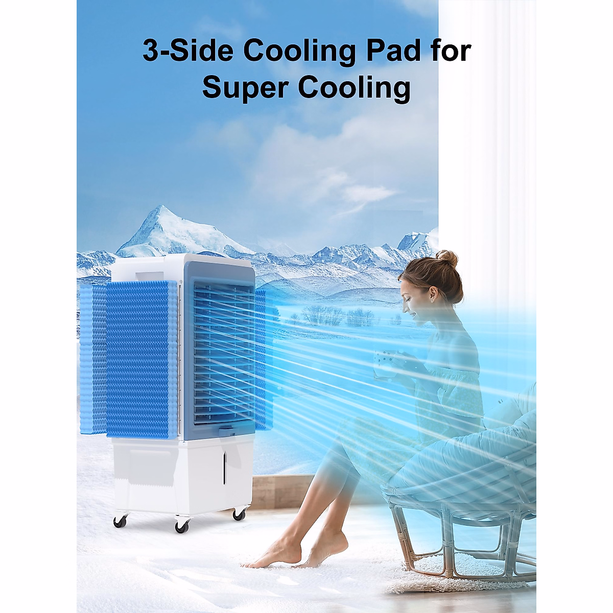 Uthfy Evaporative Air Cooler, 6000 CFM Swamp Cooler with 13.5 Gallon Water Reservoir, 120°Oscillation Portable Air Cooler with Remote Control, 12H Timer, 3 Wind Speeds for Outdoor Indoor Use