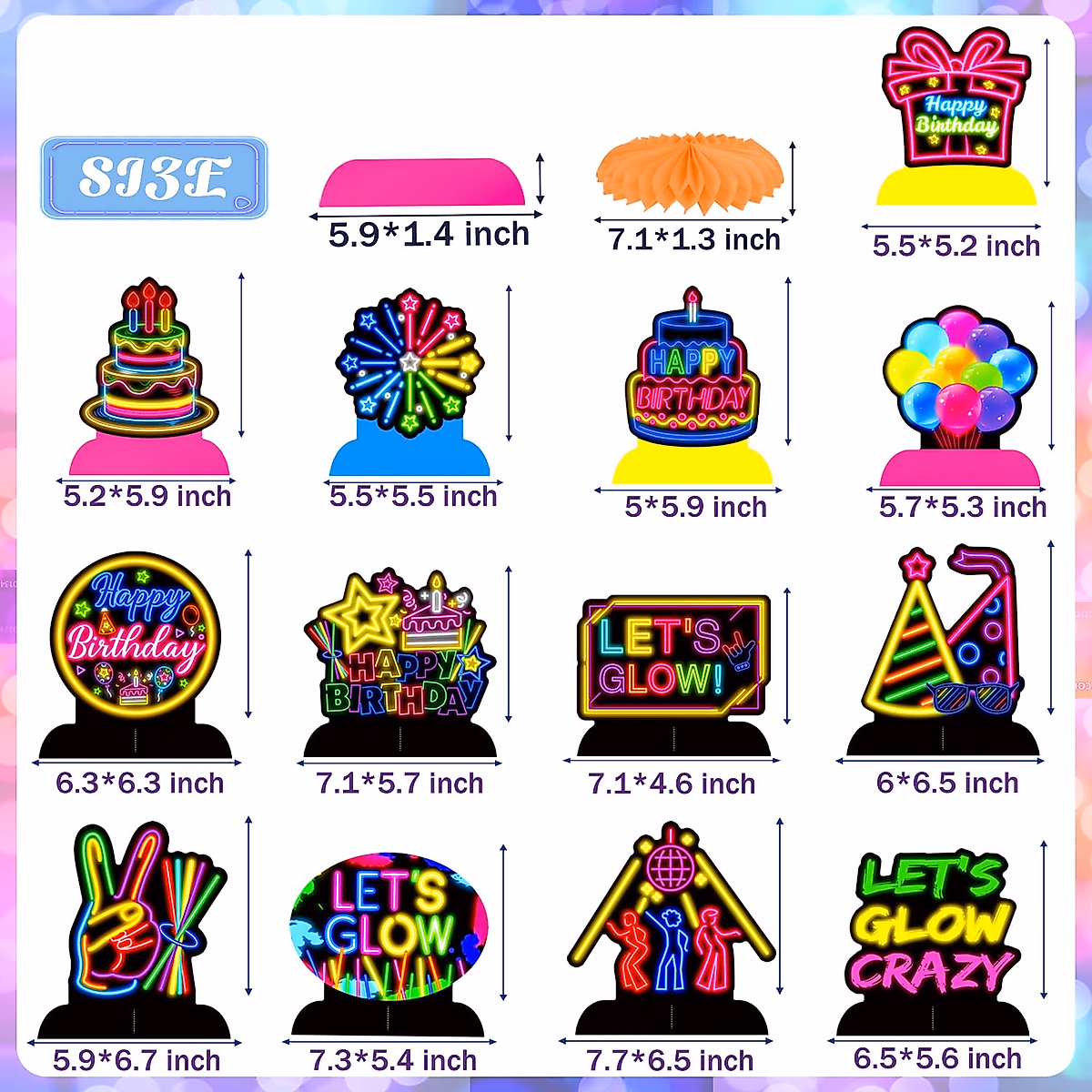 Glow Neon Honycomb Centerpieces 13Pcs Glow Birthday Party Decorations Neon Party Centerpieces for Table Neon Birthday Party Supplies Glow in The Dark Decoration Let's Glow Crazy Baby Shower Supplies