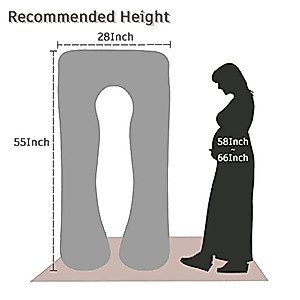 DOWNCOOL Pregnancy Pillow, U Shaped Body Pillow for Pregnancy, 55 Inch Grey Maternity Support with Removable Cover for Sleeping,Support for Back, Hips, Legs, Belly