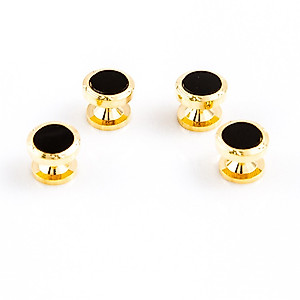 MRCUFF Black Onyx Round Designer Tuxedo Cufflinks & Studs Set in a Presentation Gift Box & Polishing Cloth