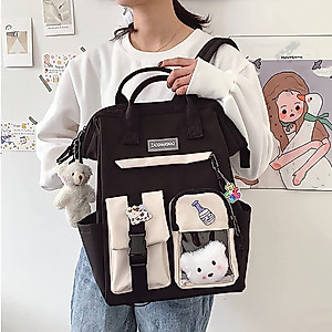 Dearsee Kawaii Backpack with Kawaii Pin and Accessories, Cute Backpack Aesthetic School Bag Cute Kawaii Backpack for Girls