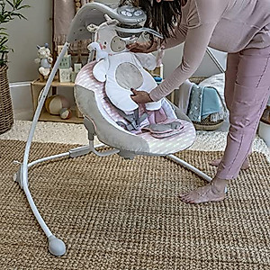 Ingenuity InLighten 6-Speed Baby Swing - Easy-Fold Frame, Swivel Infant Seat, Nature Sounds, Light Up Mobile - Flora the Unicorn (Pink)