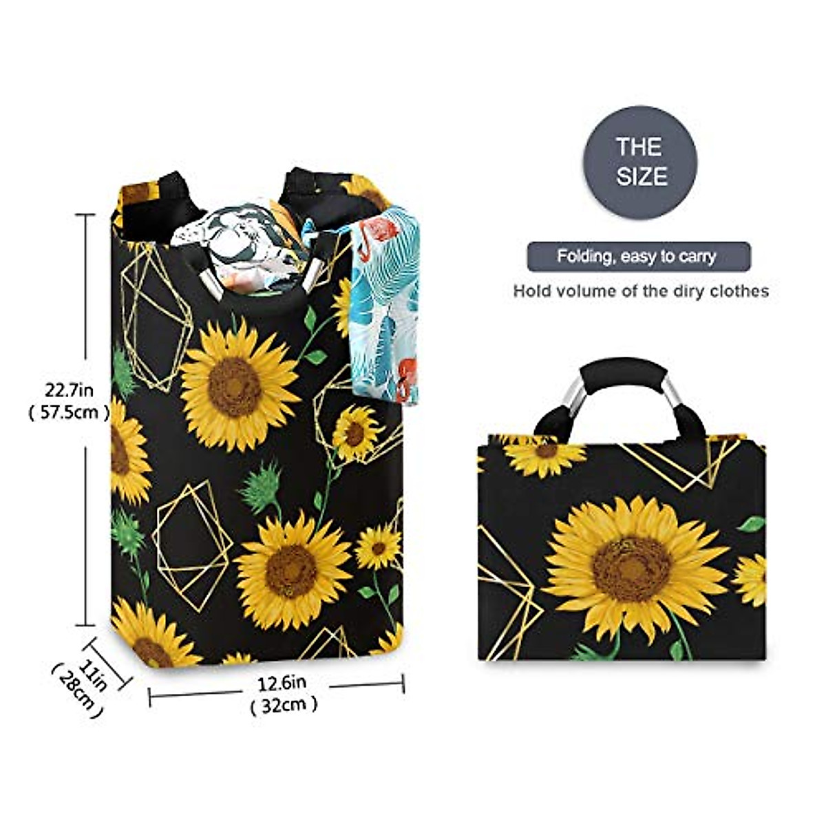 SUABO Laundry Basket Geometric Sunflowers Collapsible Laundry Hamper Bucket with Handles for Travel Shopping Bathroom College