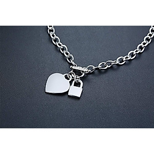 VNOX Personalized Initial Name Stainless Steel Trendy Cable Chain Bracelet Neckalce Set with Padlock Heart Charm and Toggle Clasp Closure