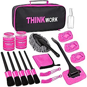 THINKWORK Pink Car Duster Interior Kit, Perfect Car Detailing Kit, Car Detailing Brush Kit for Cleaning Windows,Windshield,Dashboard and Air Vents Suitable for All Cars