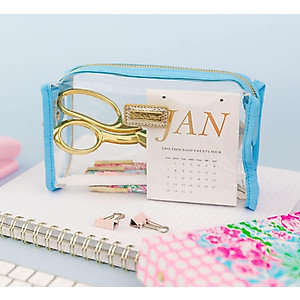 Lilly Pulitzer Clear Zipper Pouch, Cute Pencil Case for Adults, Travel Toiletry Bag, Small Pouch Bag for Supplies, Makeup or Toiletries (Frenchie Blue)