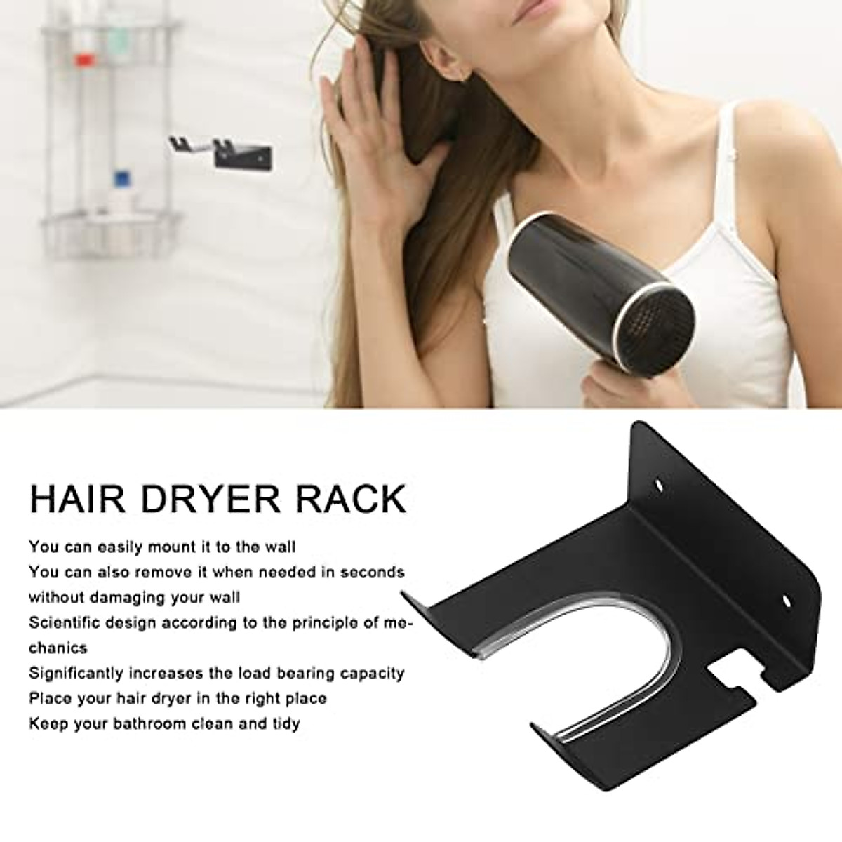 Jeanoko Hair Blow Dryer Holder, Wall Mounted Easy to Hair Dryer Rack for Washroom(Black)