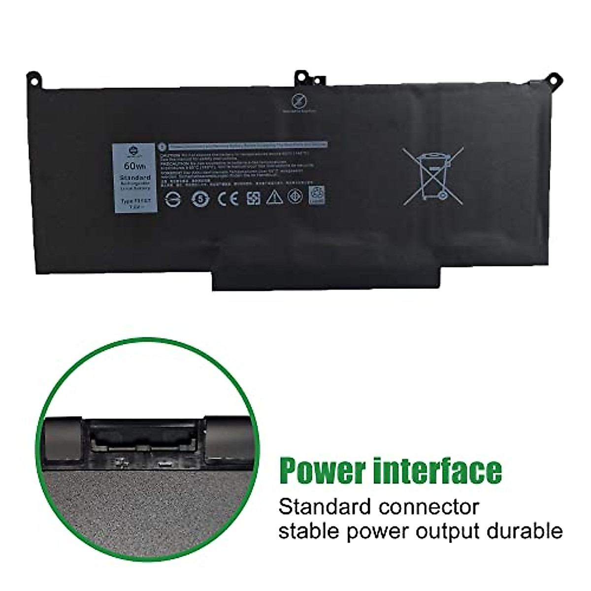 JIAZIJIA F3YGT DM3WC Laptop Battery Replacement for Dell Latitude 7280 7290 E7280 E7290 7380 7390 E7380 E7390 7480 7490 E7480 E7490 Series Notebook 0DM3WC 2X39G 7.6V 60Wh 7500mAh