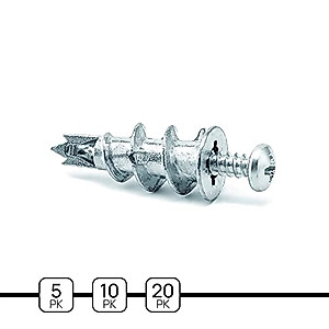 Unvert Metal Zinc E-z Anchors with Screws Kit, Heavy Duty Zinc Self Drilling Anchors with Fitting Phillip Screws #8 x 1-1/4” – Holds up to 50 LB. (10)