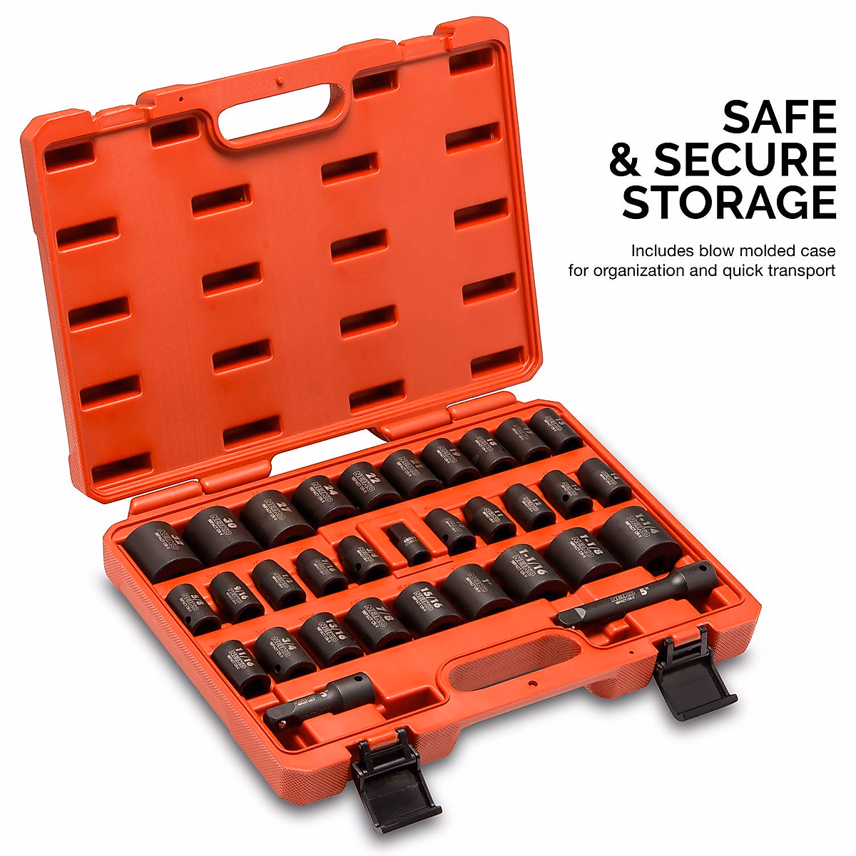 Neiko 02447A 1/2" Drive Master Impact Socket Set, 32 Piece Shallow Socket Assortment | Standard SAE (3/8-Inch to 1-1/4-Inch) and Metric (10-32 mm) Sizes | Cr-V Steel