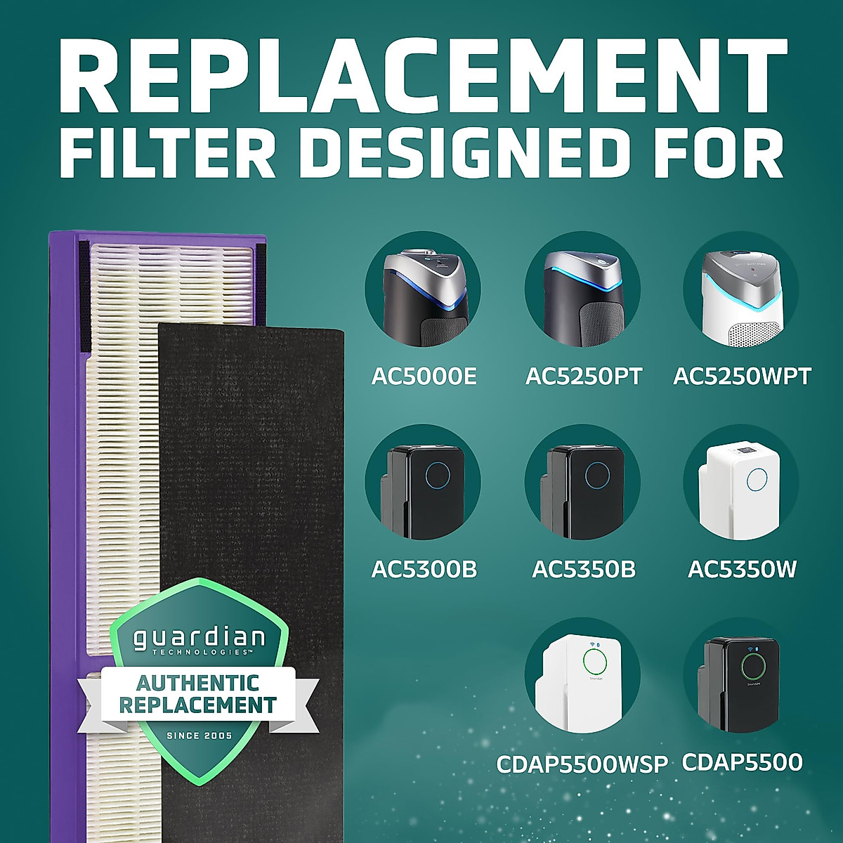 Germ Guardian FLT5250PT True HEPA Genuine Air Purifier Replacement Filter C, with Pet Pure Treatment for GermGuardian AC5250PT, AC5000E, AC5300B, AC5350W, AC5350B, CDAP5500, and More