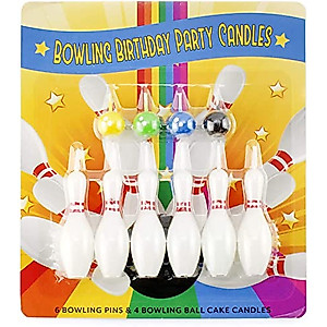 Cornucopia Bowling Cake Candle Set (20-Piece Pins and Balls Birthday Candle Set), 20 Candles Total with 12 Pins and 8 Colored Balls