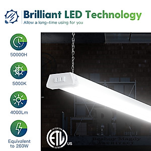 FREELICHT 6 Pack Linkable LED Utility Shop Light, 4000 LM, 4 FT, 48 Inch Integrated Fixture for Workshop, 40W Equivalent 260W, 5000K Daylight, Surface + Hanging Mount – ETL