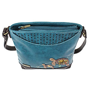 Chala Handbags Sweet Messenger Mid Size Tote Bag Two Turtles - Turquoise