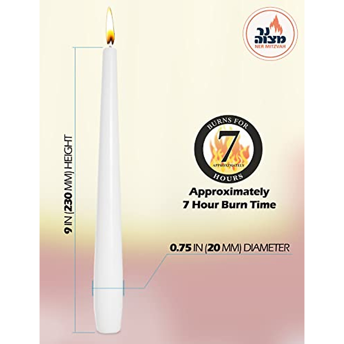 Classic White Taper Candles – 8 Inch – 30 Bulk Pack – for Shabbat, Dinner Tables, Restaurants, Ceremonies and Emergency - 7 Hour Burn Time