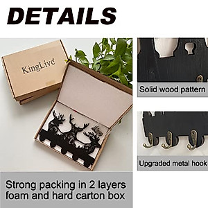 SCITOY Deer Key Hooks, Animal Theme Wall Mount Organizer, Wooden Key Holder / Hanger with 5 Metal Hooks,19*29*3cm Black Home Decoration for Storage, Living Room, Hallway, Office